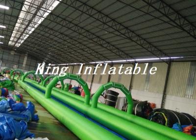 China 100m Long Double Lane Inflatable Slip N Slide Green Blue With Logo Printing for sale