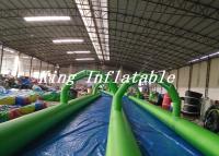 China 100m Long Double Lane Inflatable Slip N Slide Green Blue With Logo Printing for sale