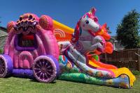 China Kids Party Princess Carriage Bounce House With Slide Commercial Inflatable Bouncer Castle For Girls for sale
