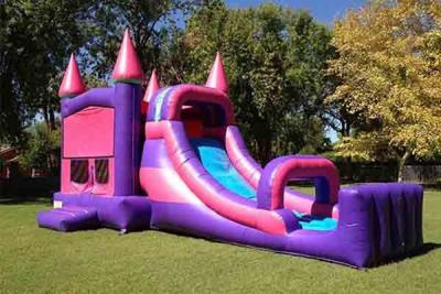 China Pink Bouncy House Castle Outdoor Rantal Inflatable Bouncer With Slide for sale