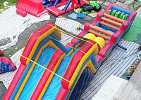 China Inflatable Obstacle Courses 20m Long PVC Blue Red Large Inflatables For Kids Adults for sale