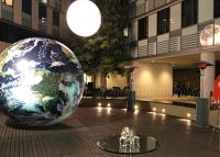 China Giant Advertising Inflatables Word Globe Earth Map Ball LED Hanging Planets for sale