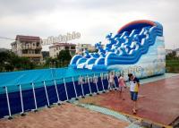 China Blue Dolphin Support Basin Inflatable Water Parks With Slide Plato PVC for sale