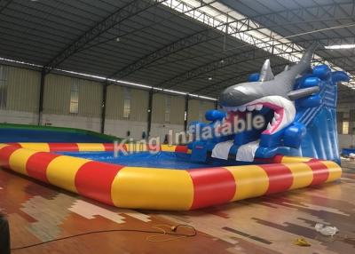 China Blue Shark Inflatable Water Parks Waterproof Inflatable Swimming Pool 8m X 6m for sale