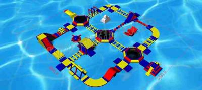China 0.9mm PVC Tarpaulin Huge Inflatable Water Parks 40m Diameter With Red / Blue Colour for sale
