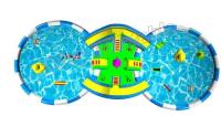 China Outdoor Games Colourful Inflatable Backyard Water Park With Two Pool / Water Slide for sale