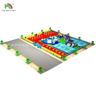 China Commercial Water Play Equipment Mobile Land Inflatable Ground Water Park With Large Pool Slide For Adults for sale