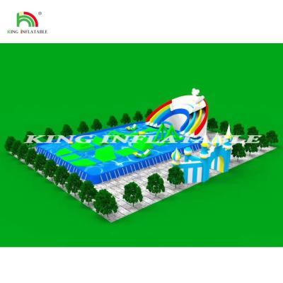China Commercial Water Play Equipment Mobile Land Inflatable Ground Water Park With Large Pool Slide For Adults for sale