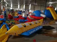 China Blue And Yellow Inflatable Fly Fishing Boats / Inflatable Banana Boat 4 Seats for sale