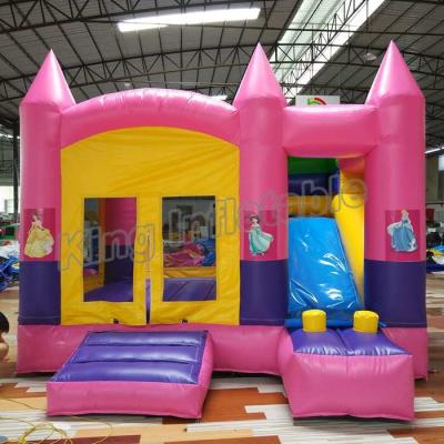 China Outdoor Kids Game Princess Inflatable Bouncy Castle With Slide In Pink Colour for sale