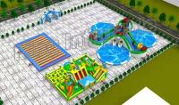 China Blue And Green Heat Sealed Inflatable Floating Water Park For Children for sale