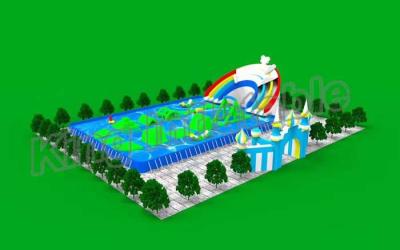 China Durable PVC Blue Commercial Inflatable Water Slides With Pool EN71 for sale