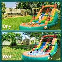China Commercial Dry and Wet Water Slide Inflatable Tropical Fiesta Breeze Kids Inflatable Water Slide with Pool for sale