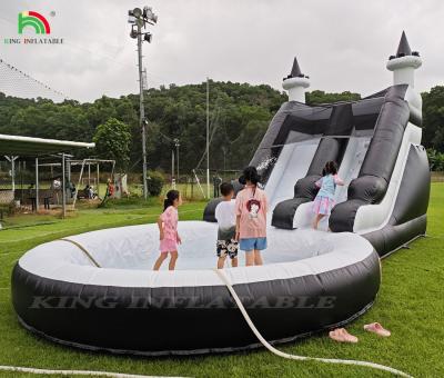China Black And White Commercial Inflatable Water Slide With Pool Water Slides Inflatable for sale