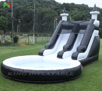 China Black And White Commercial Inflatable Water Slide With Pool Water Slides Inflatable for sale
