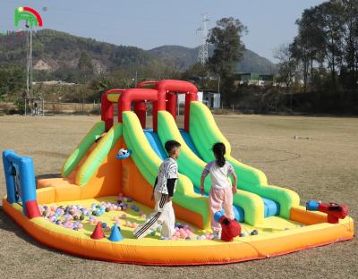 China Inflatable Bouncer Combo Bounce House Double Lane Inflatable Water Slide With Water Pool Trampoline Shooting Net Basket Climbing for sale