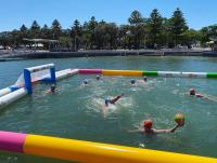 China Inflatable Water Sport Game Inflatable Water Polo Soccer Field Arena Court Aqua Inflatable Soccer Court for sale