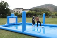 China PVC Inflatable Sport Game Blue Inflatable Water Volleyball Net Field Soccer Field Arena Court Inflatable Soccer Court Field for sale
