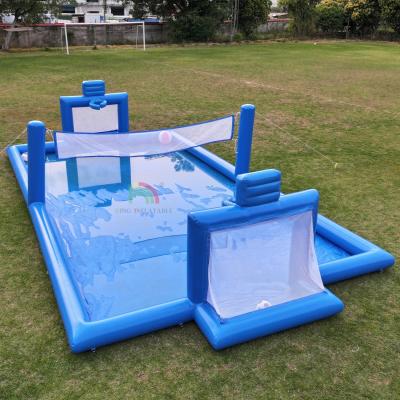 China PVC Inflatable Sport Game Blue Inflatable Water Volleyball Net Field Soccer Field Arena Court Inflatable Soccer Court Field for sale
