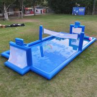 China PVC Inflatable Sport Game Blue Inflatable Water Volleyball Net Field Soccer Field Arena Court Inflatable Soccer Court Field for sale