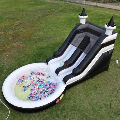 China Water Slide Inflatable White And Black Waterslide Kids Slide With Bigger Water Splash Pool for sale