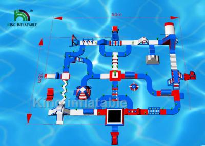 China 50 x 35m Red Amusement Inflatable Water Parks With 2 Years Warranty for sale