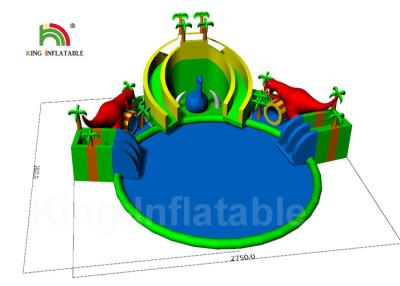 China 20 * 8m Red Dinosaur Jungle Round Inflatable Water Parks For Rent / Blow Up Water Pool for sale