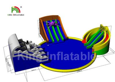 China Penguin Blue White Inflatable Blow Up Water Park With 16m Diameter Pool And Slide for sale