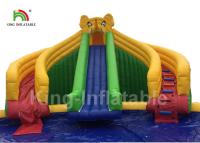 China Penguin Blue White Inflatable Blow Up Water Park With 16m Diameter Pool And Slide for sale