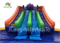 China Penguin Blue White Inflatable Blow Up Water Park With 16m Diameter Pool And Slide for sale