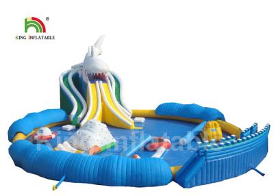 China White Shark Theme Inflatable Water Parks With Round 25m Diamter Swimming Pool for sale