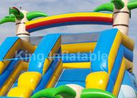 China 8*4m Rainbow Palm Tree Kids Water Slide With Cartoon Printing For Rent / Inflatable Wet Slide for sale