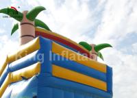 China 8*4m Rainbow Palm Tree Kids Water Slide With Cartoon Printing For Rent / Inflatable Wet Slide for sale