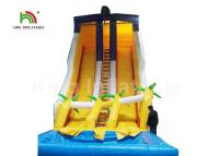 China Dual Lane Yellow 32.81ft Backyard Water Slides For Adults With Coconut Tree And Pool for sale