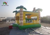 China Palm Tree Yellow Inflatable Kids Jumping Castle With Step And Mesh for sale