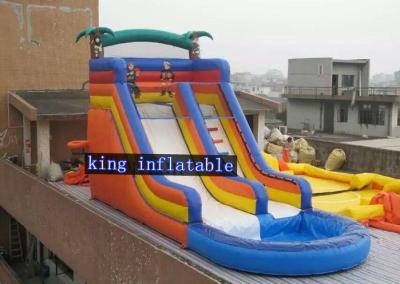 China PVC Tarpaulin 8 * 4.5m Blue Inflatable Water Slide With Pool For Kids for sale