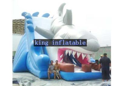 China Penetrating White / Grey Shark Inflatable Trill Dry Slide Single Lane By Plato PVC for sale