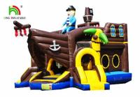 China Outdoor Commercial Bounce Houses Inflatable Pirate Boat With Slides / Air Guns for sale