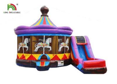 China 8x6m Purple Carousel Inflatable Fun Commercial Bounce Houses With Slide For Kids for sale