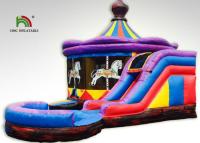 China 8x6m Purple Carousel Inflatable Fun Commercial Bounce Houses With Slide For Kids for sale