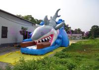 China Penetrating White / Grey Shark Inflatable Trill Dry Slide Single Lane By Plato PVC for sale