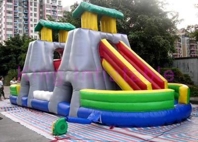 China Grey Castle Shuttle Inflatable Dry Slide With Red / Yellow Slipway Blew By CE Blower for sale