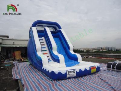 China 0.55mm PVC Tarpaulin Single Lane Inflatable Water Slide With Pool Blue / White Color for sale