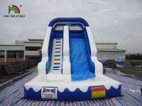 China 0.55mm PVC Tarpaulin Single Lane Inflatable Water Slide With Pool Blue / White Color for sale
