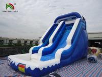China 0.55mm PVC Tarpaulin Single Lane Inflatable Water Slide With Pool Blue / White Color for sale