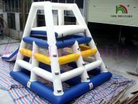 China White Blue Floating Water Slide Inflatable Tower / Blow Up Water Toy For Aqua Park for sale