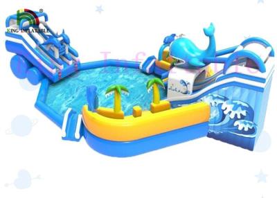China Fire Retardant Commercial Blue Shark portatble Blow Up Water Park With Slide and giant pool for sale