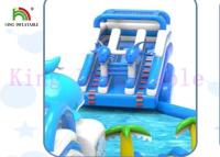 China Fire Retardant Commercial Blue Shark portatble Blow Up Water Park With Slide and giant pool for sale