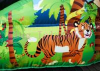 China Green Jungle Disco Theme Blow Up Bouncy Castle With Slide Amazing Printing For Kids for sale