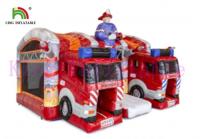 China Red Firetruck 0.55mm PVC Inflatable Jumping Castle With Slide For Kids for sale